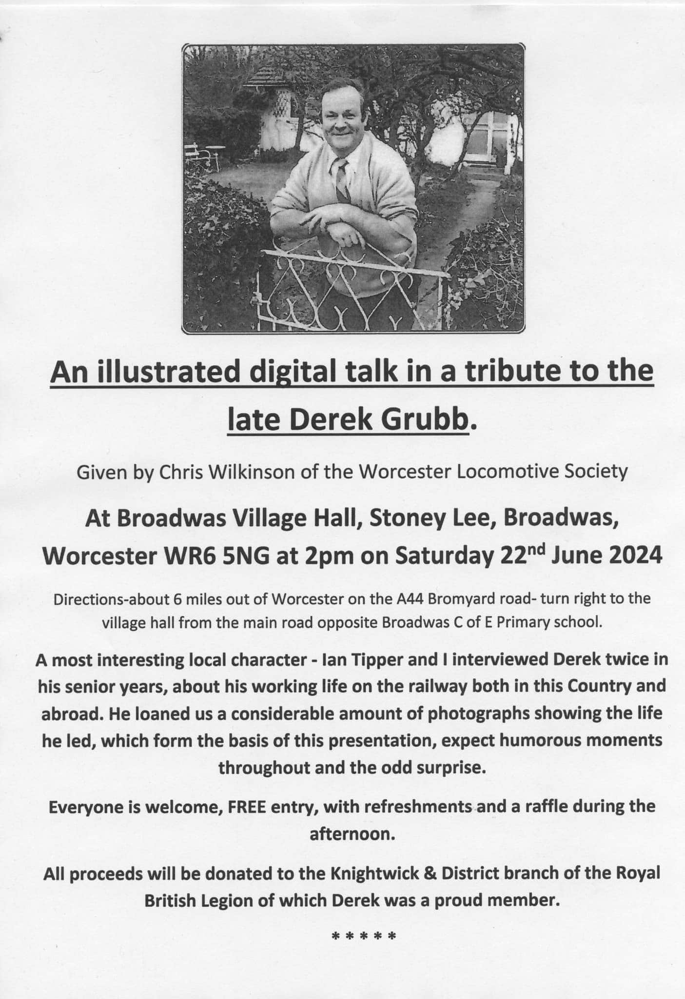 Atribute to the late Derek Grubb on 22nd June at 2pm Broadwas Village ...