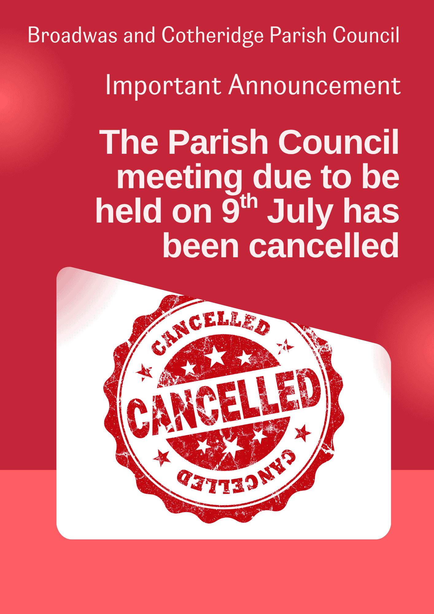 Meeting Cancelled – Broadwas and Cotheridge Parish Council